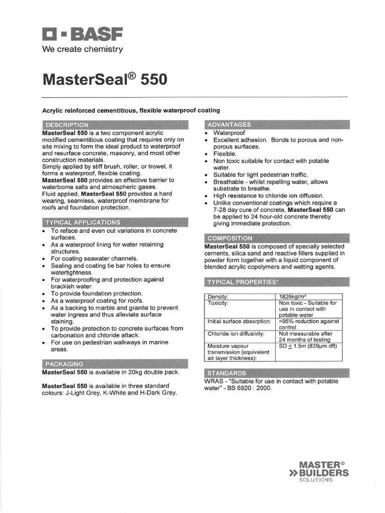 SRI, BASF - MasterSeal 550 | PDF