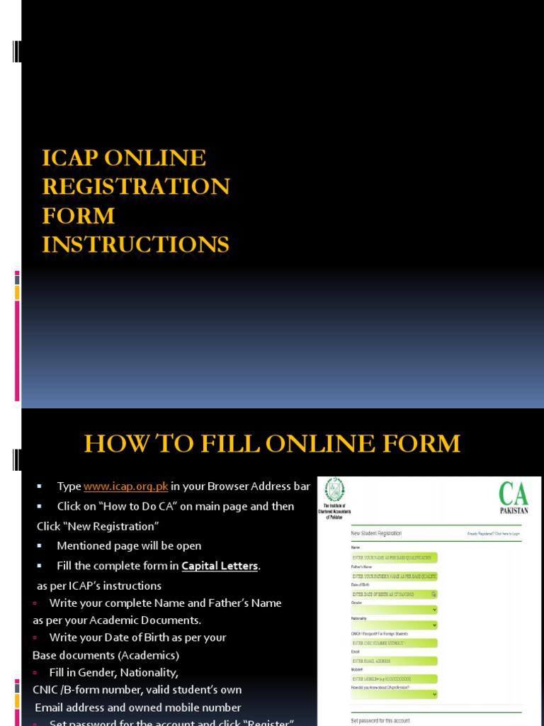 ICAP Reg Form Instruction Online | PDF
