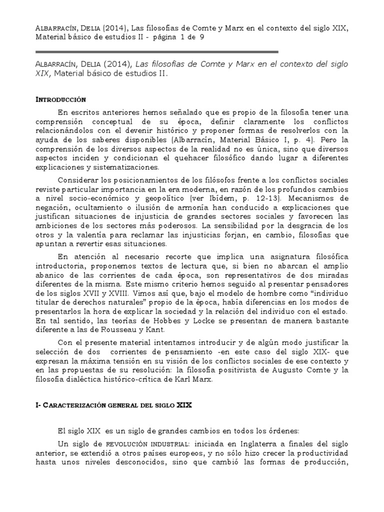 Las Filosofias de Comte y Marx en El Contexto S Xixmaterial Basico Ii3 ...