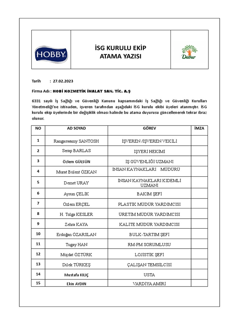 isg kurul ekibi atama yazısı 27.02.2023.doc | PDF