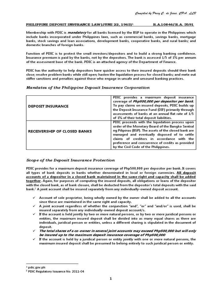 PDIC Law | PDF | Deposit Account | Deposit Insurance