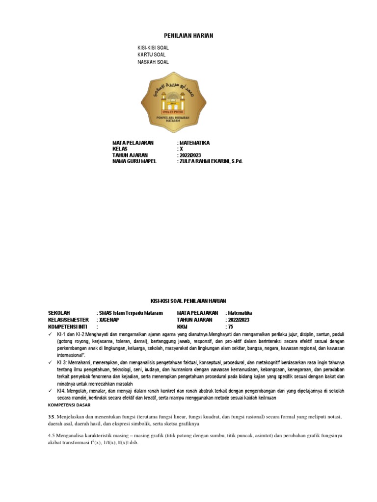 Kisi-Kisi Soal Dan Instrumen Penilaian PDF | PDF