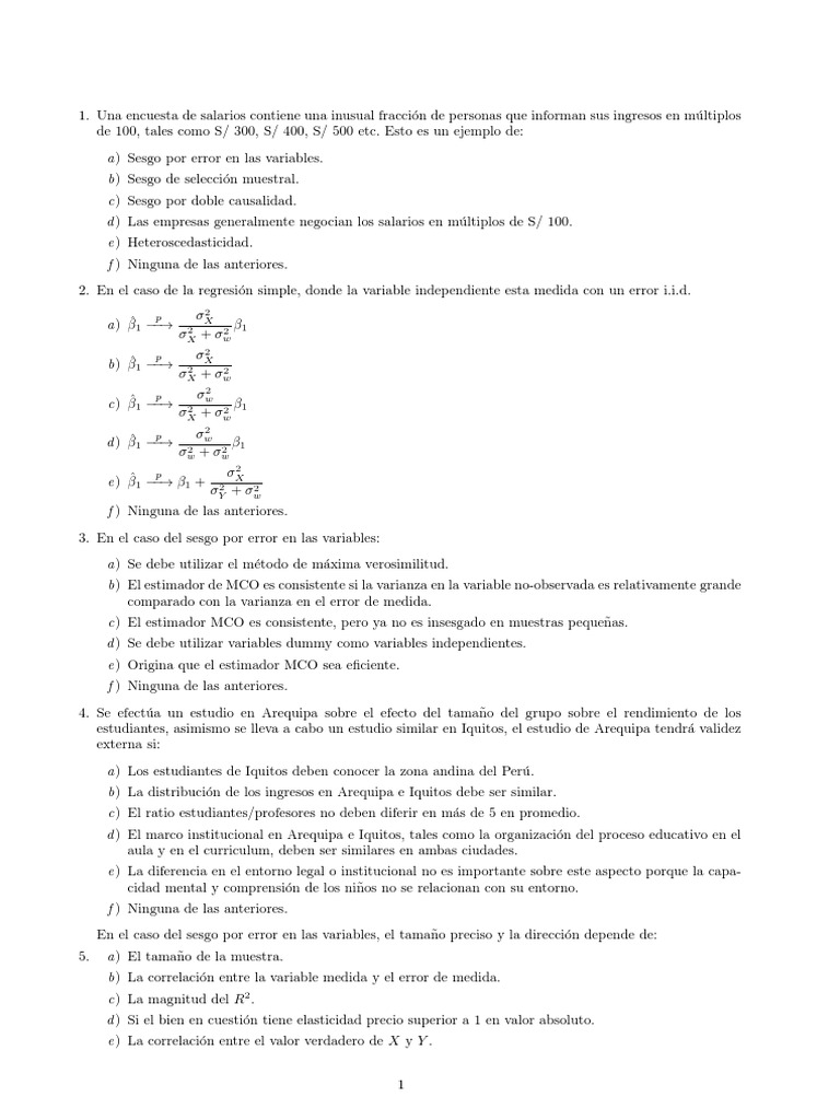 EXAMEN_2_ECONOMETRIA_1_2018 | PDF | Mínimos cuadrados ordinarios | Estimador