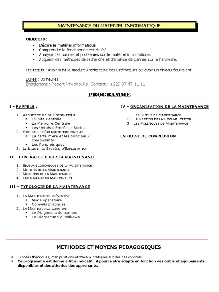Syllabus de Maintenance Informatique | PDF