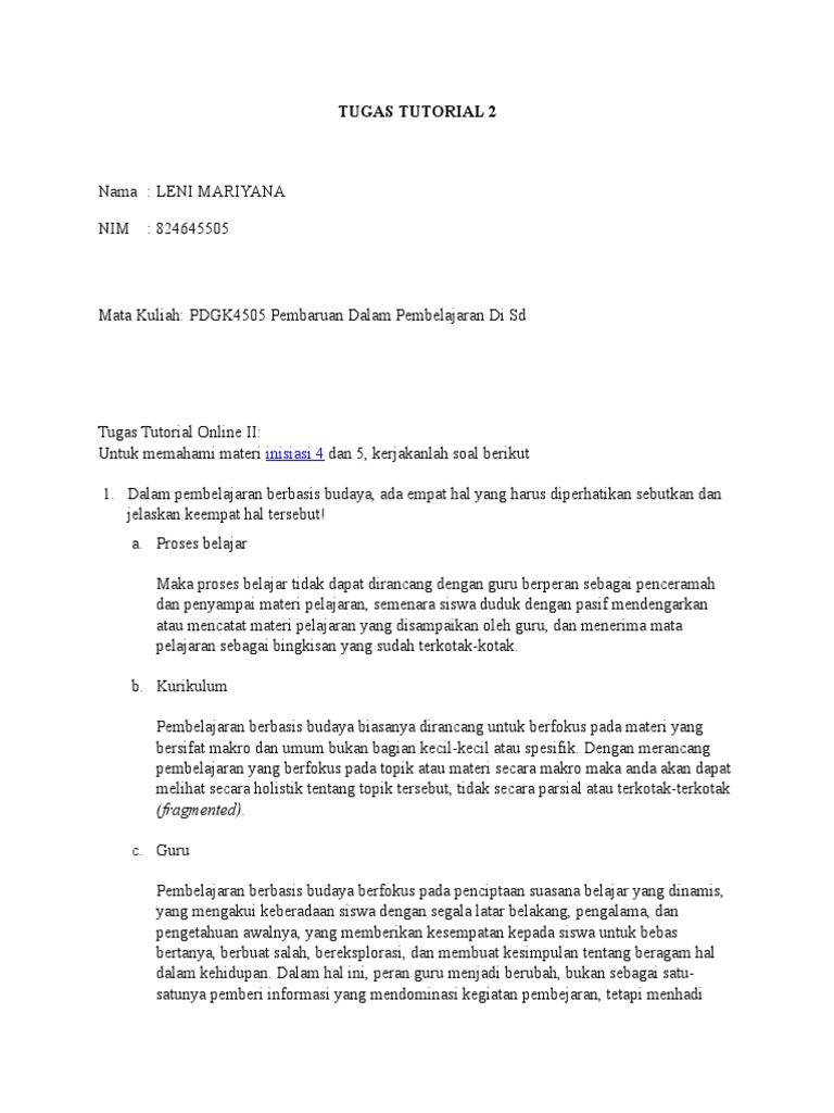 TUGAS TUTORIAL 2 Pembaruan Dalam Pembelajaran Di SD | PDF | Sains & Matematika