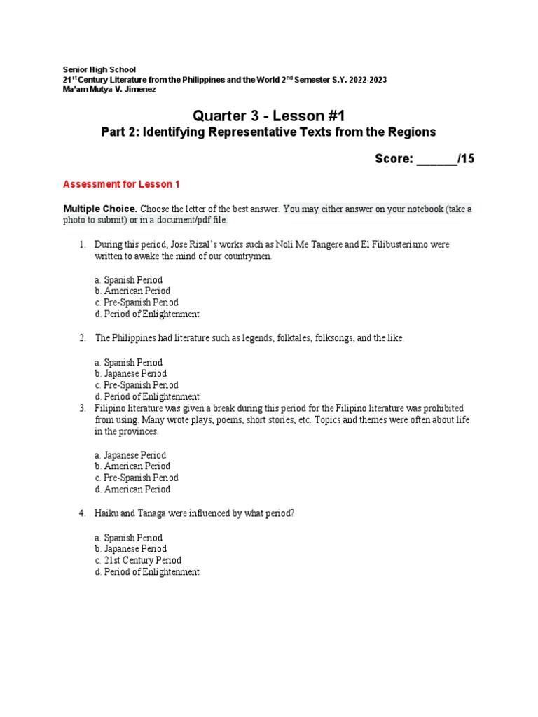 Activity 1 Part 1 | PDF | Philippines | Poetry