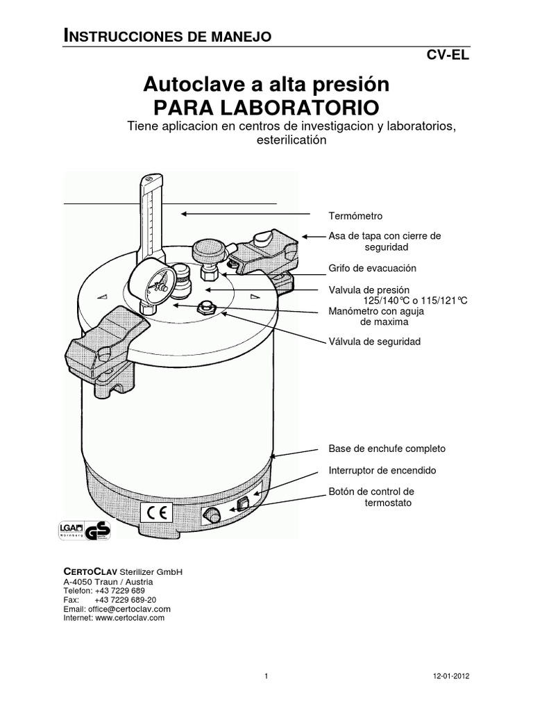 Partes y manejo del autoclave CertoClav | PDF | Tap (Válvula) | Líquidos
