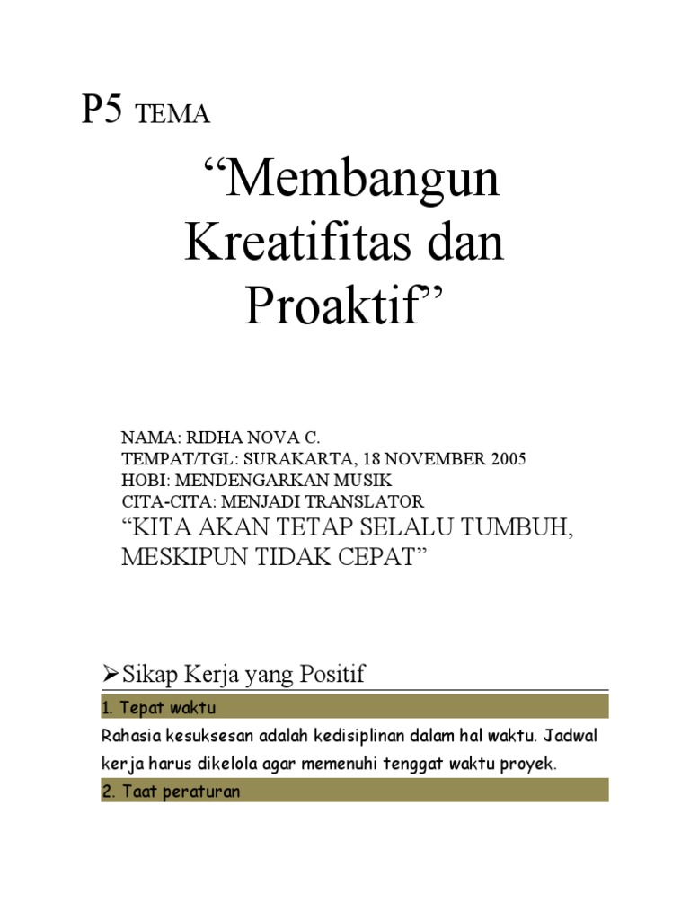 Tugas Projek p5 | PDF | Pengembangan Diri