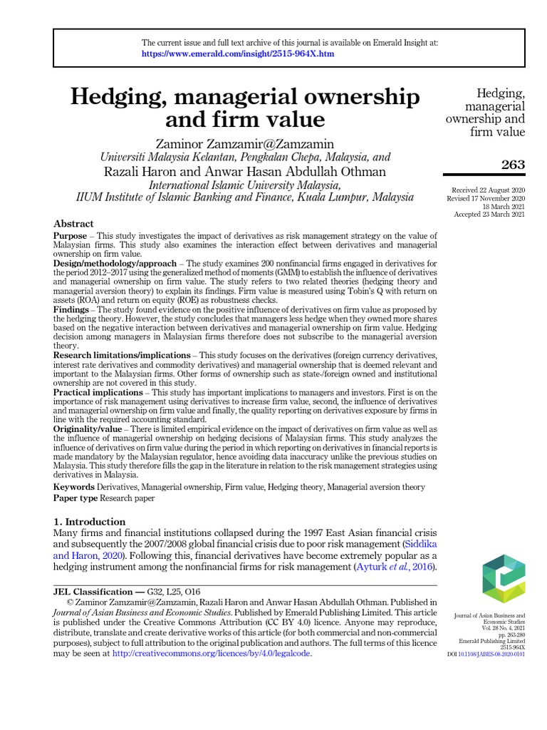Hedging, Managerial Ownership | PDF | Derivative (Finance) | Standard ...