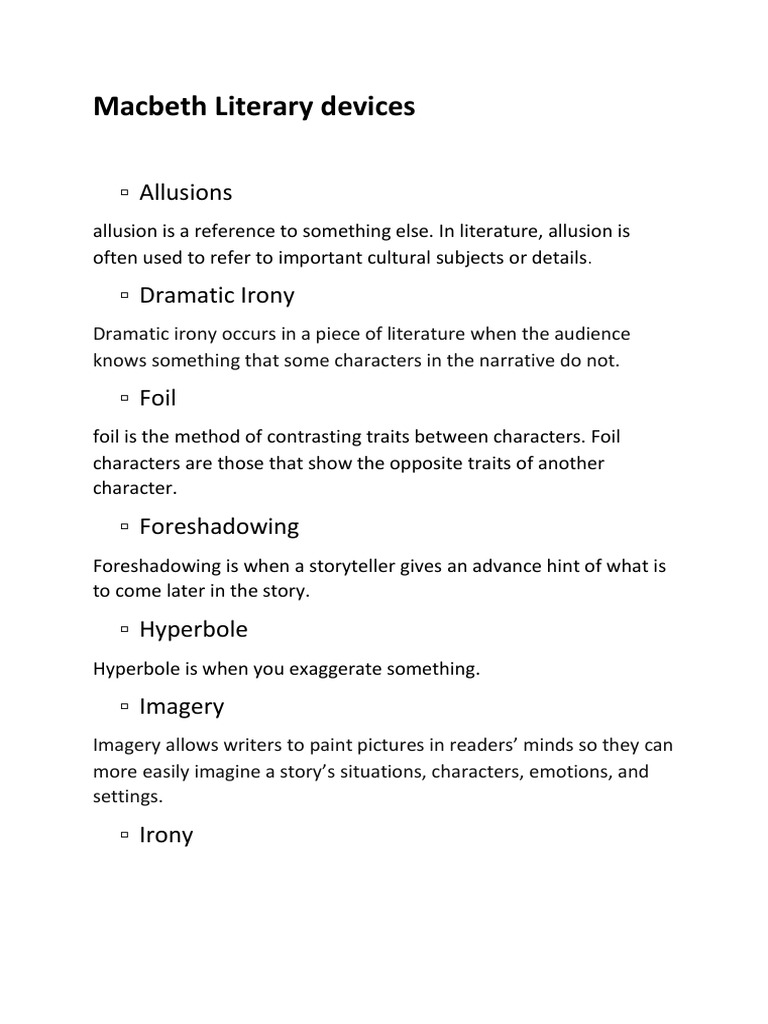 Macbeth Literary Devices | PDF