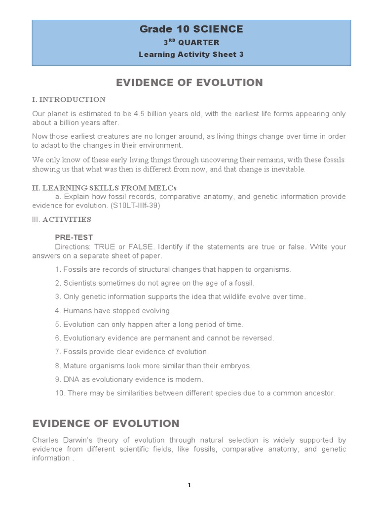 Evidence of Evolution Q3 | PDF | Fossil | Evolution