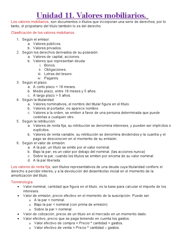 Clasificación de Valores Mobiliarios | PDF | Dividendo | Compartir ...
