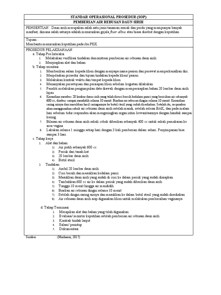 SOP AIR REBUSAN DAUN SIRIH Baruhhh Fiks | PDF