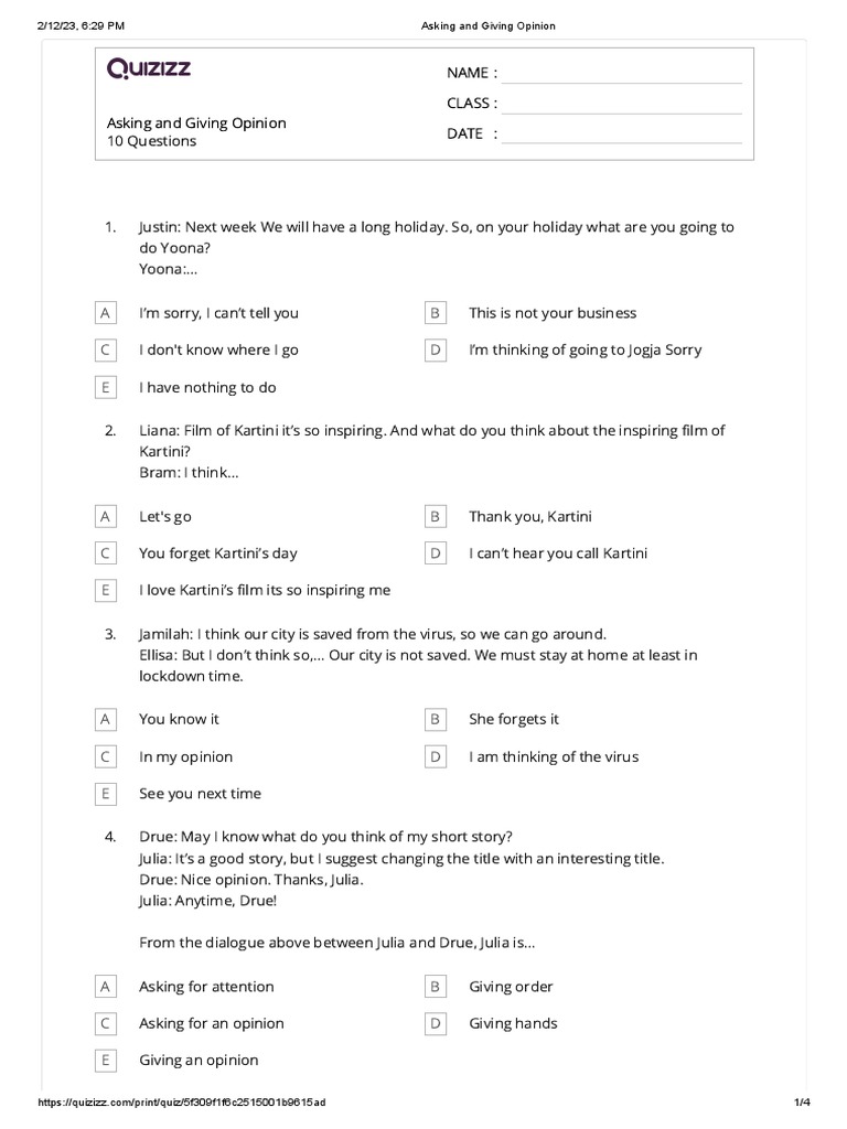 Asking and Giving Opinion | PDF