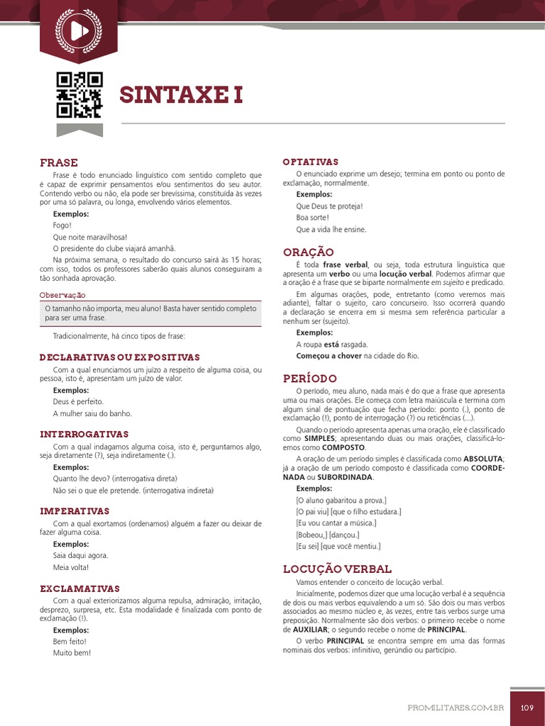 Sintaxe das frases: tipos de frases e elementos sintáticos | PDF | Assunto (gramática) | Substantivo