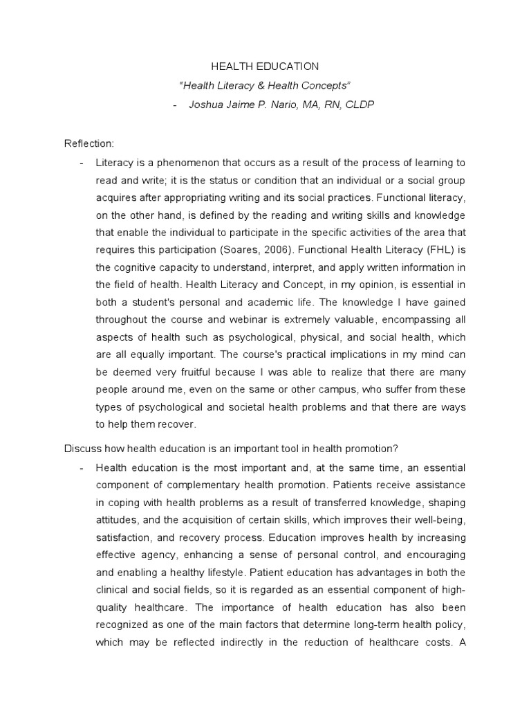 Prelim Assignment | PDF | Health Education | Literacy