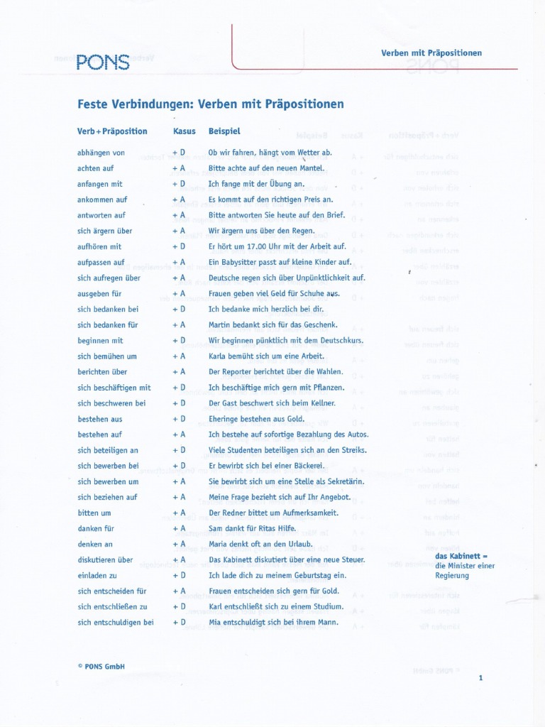 Verben Mit Präpositionen-Liste | PDF