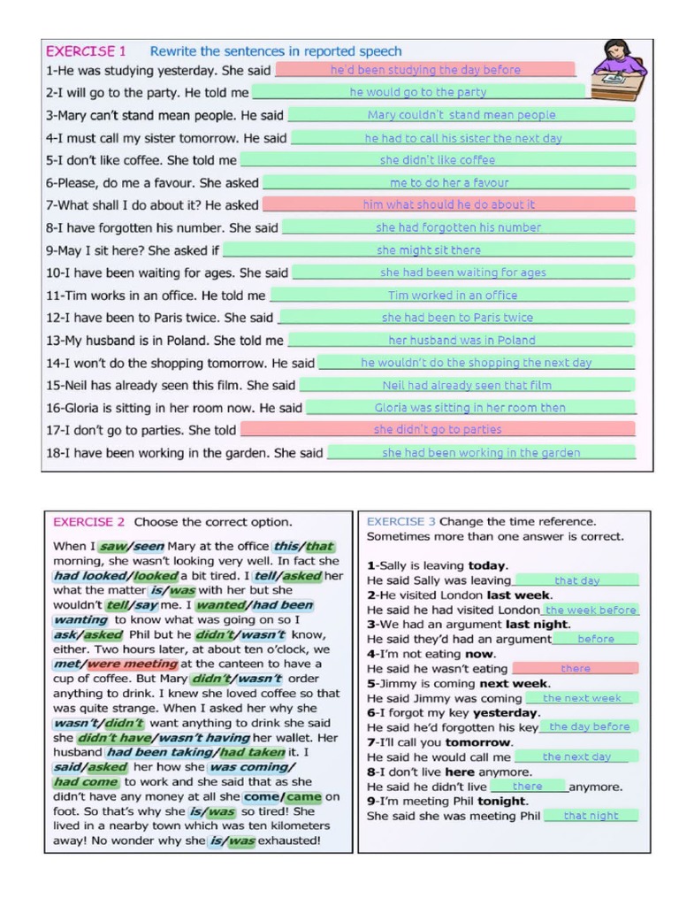 Reported Speech Interactive Exercise For Intermediate | PDF