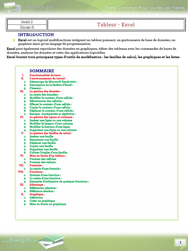 Introduction au Tableur Excel | PDF | Feuille de calcul | Microsoft Excel