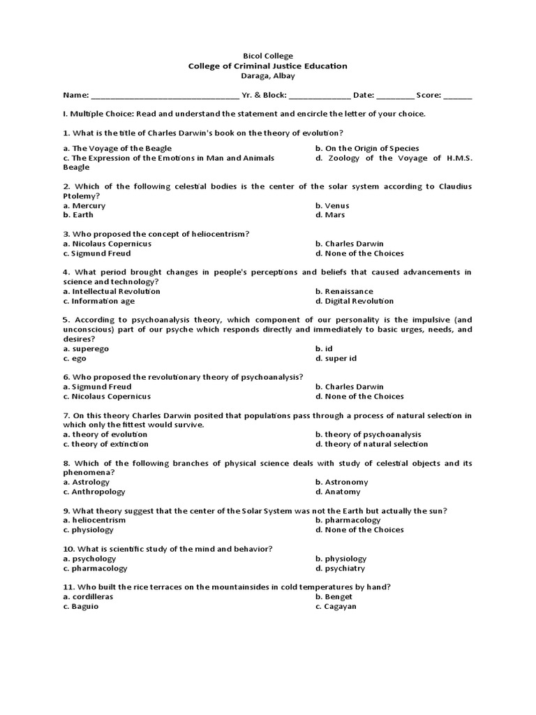 STS Prelim PDF With Answer | PDF | Id | Psychoanalysis