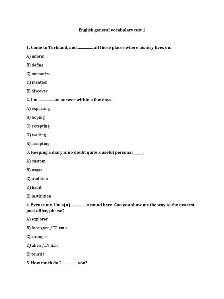 English Vocabulary Test Series | PDF | Foreign Language Studies | Art