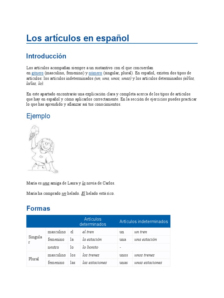 Los Artículos en Español | Descargar gratis PDF | Sustantivo | Adjetivo