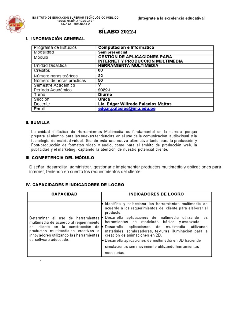 Silabo Modelo 2022-I - Nuevo Herramientas Multimedia | PDF | Animación ...