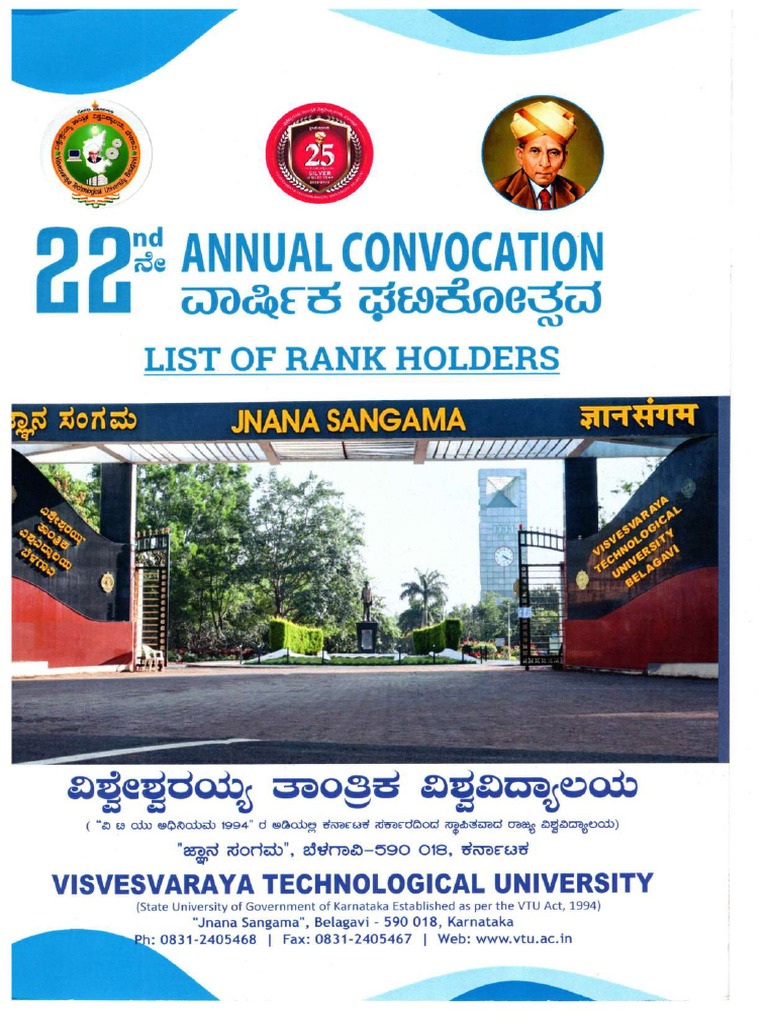 List of Rank Holders For 22nd VTU Annual Convocation 2023 PDF | PDF