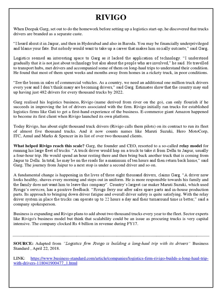 RIVIGO | PDF | Vehicles | Business