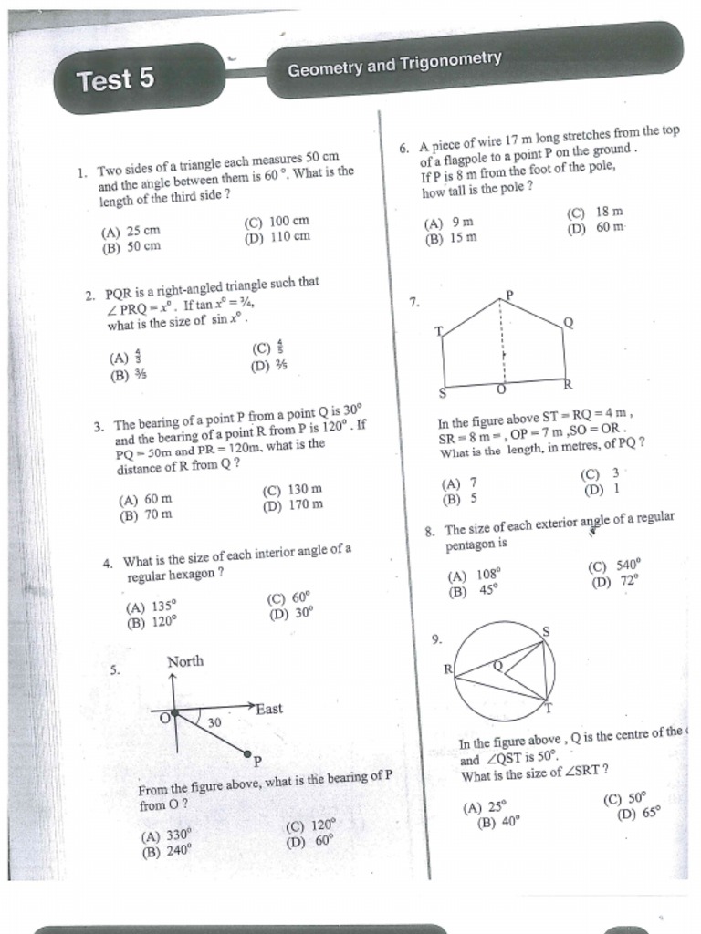 Test 5 Geometry and Trigonometry | PDF