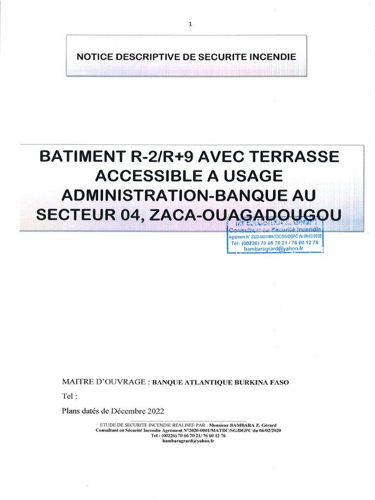 Notice de Sécurité Incendie - Banque Atlantique | PDF | Ascenseur | Parking