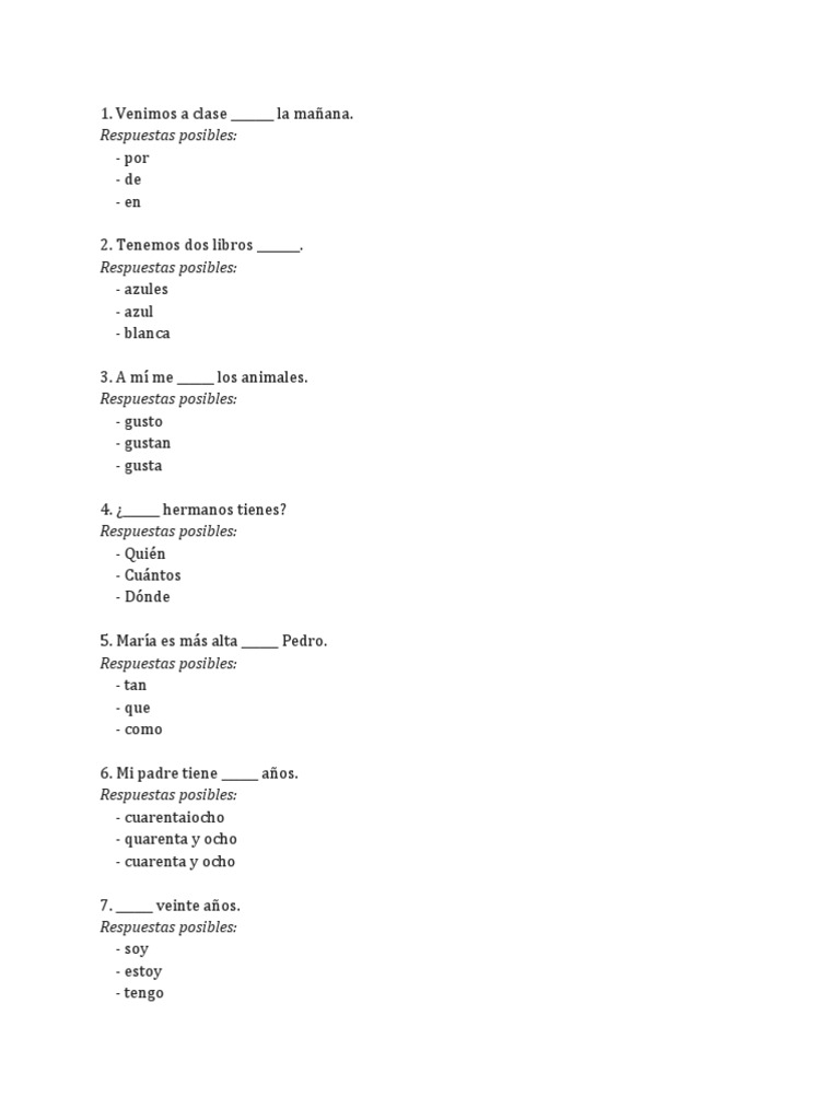 Test Espanol A1 | PDF