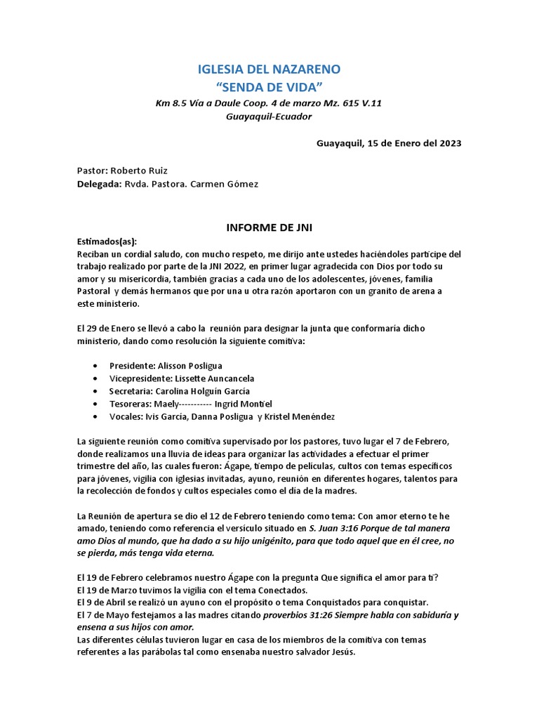 Informe Jni 2022 | PDF | Amor | Jesús