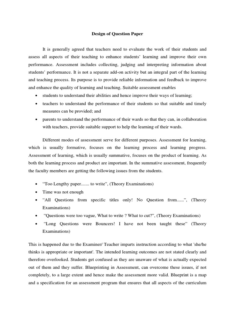 Design of Question Paper | Download Free PDF | Educational Assessment ...