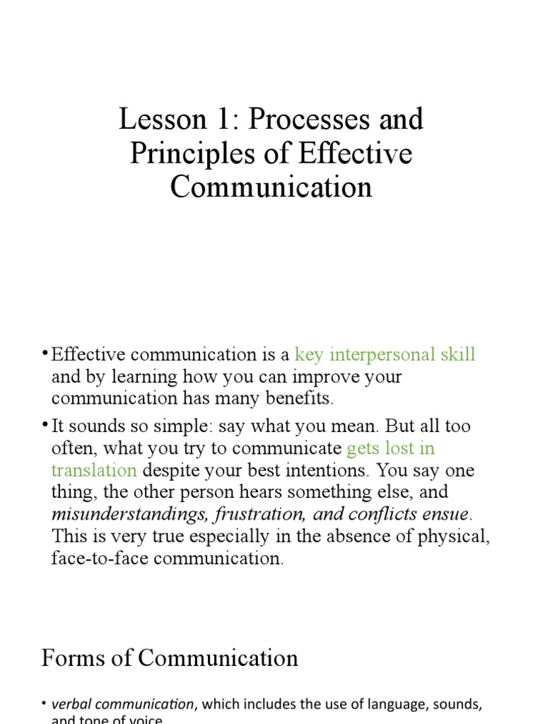 Lesson 1 Processes and Principles of Effective Communication | PDF ...