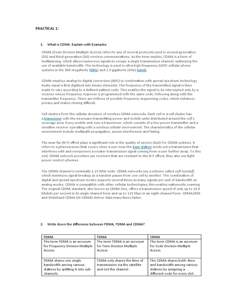 Practical 1:: 1. What Is CDMA. Explain With Examples | Download Free PDF | Channel Access Method ...