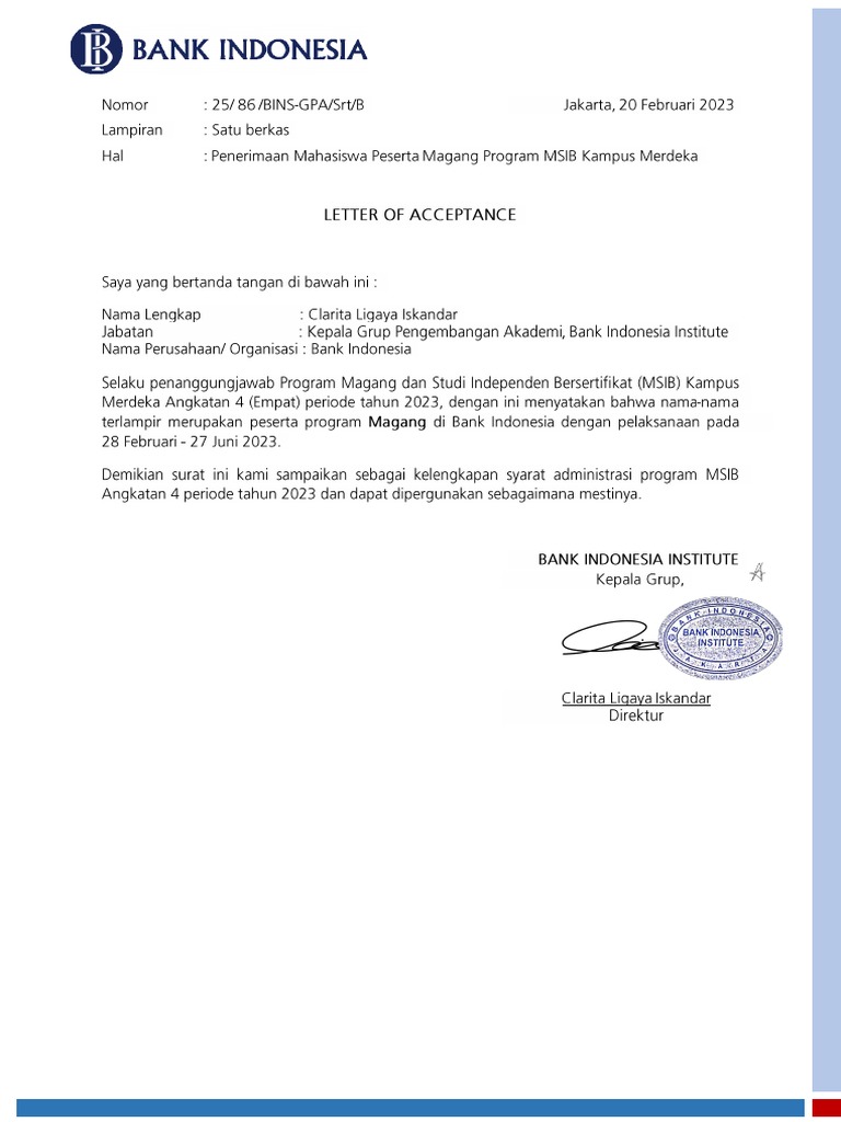 01 - Surat LoA - Mahasiswa - CAP PDF | PDF