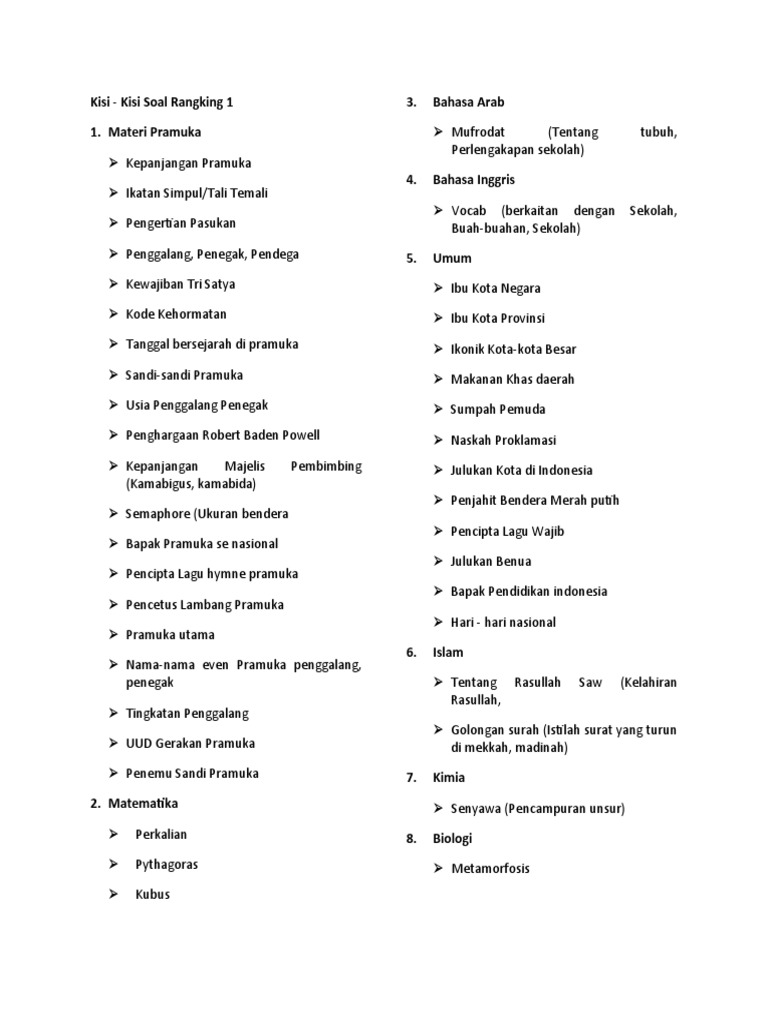 Kisi Kisi Rangking 1 | PDF