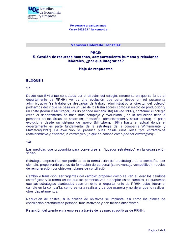 Personas - y - Organizaciones - Hoja - Respuestas PEC 5 | PDF | Evolución | Adultos
