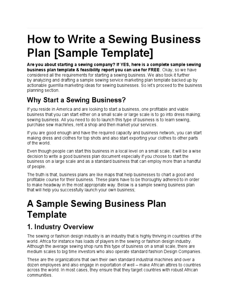 How To Write A Sewing Business Plan | PDF | Fashion | Banks