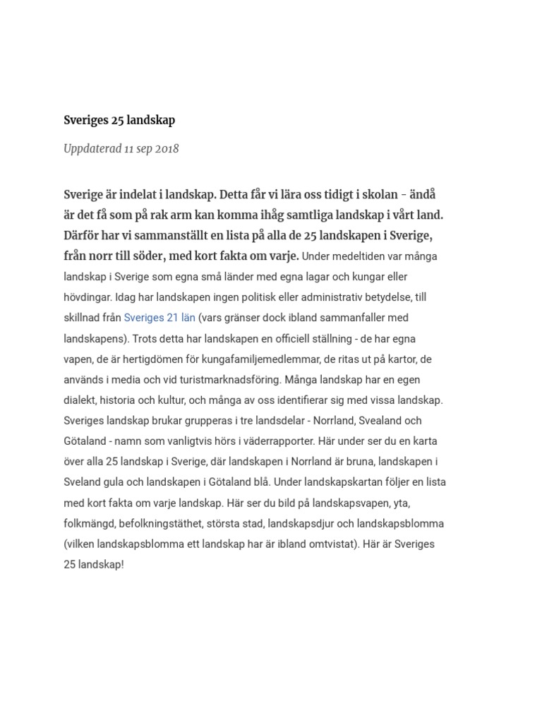 Sveriges 25 Landskap | PDF