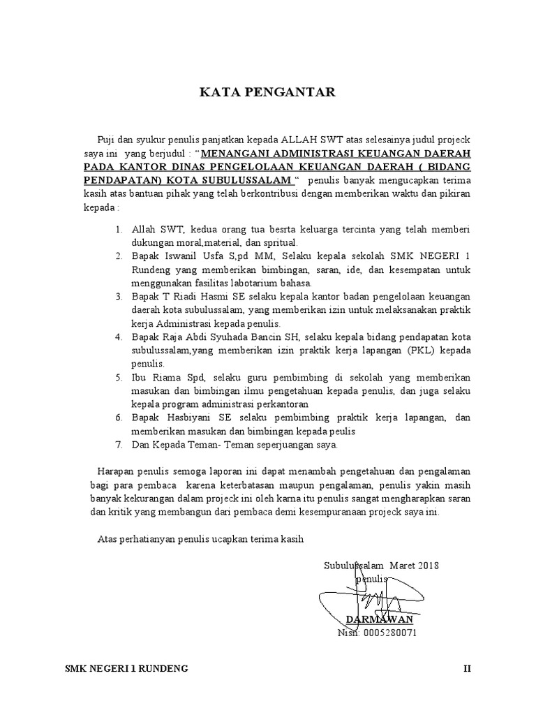 KATA PENGANTAR LAPORAN PRAKTEK KERJA LAPANGAN (PKL) DI BIDANG ...