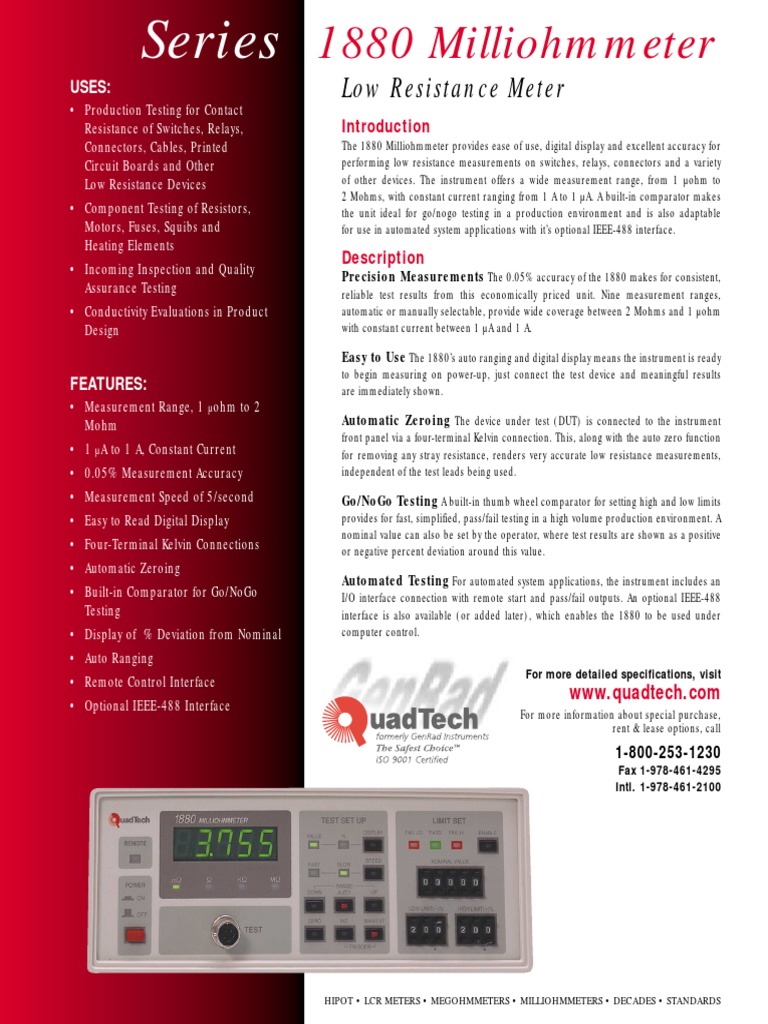 Quadtech 1880 Specifications 90CC5 PDF | PDF | Electrical Resistance ...