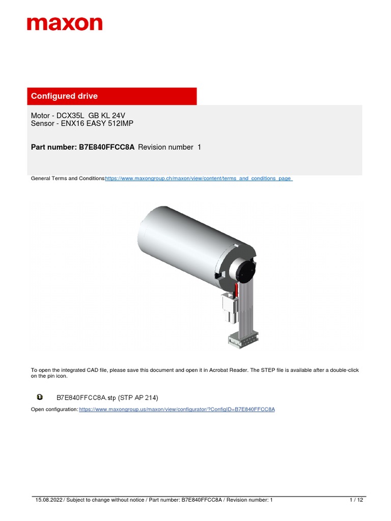 Technical Specifications and Configuration Details for a Maxon DCX35L ...