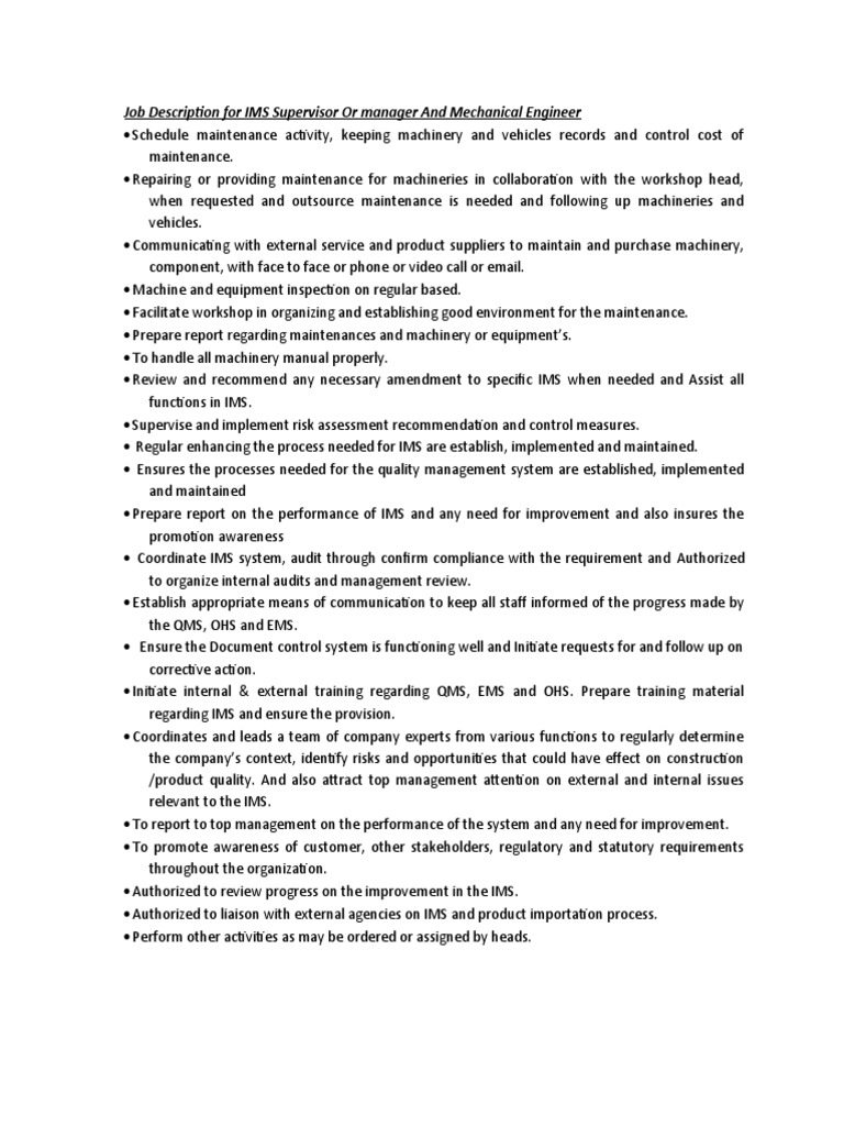 Management Representative Job Description | PDF | Audit | Quality ...