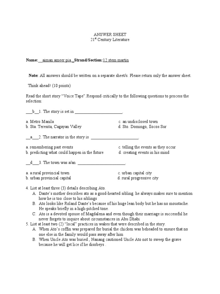 ANSWER SHEEttt | PDF