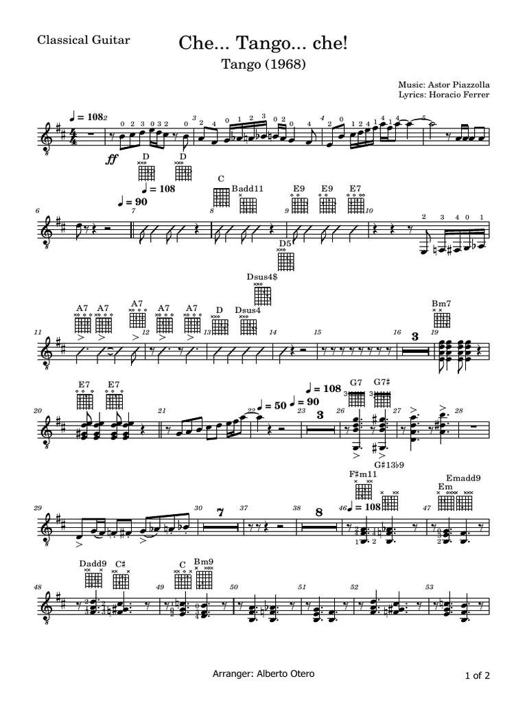 Che.. Tango.. Che Astor Piazzolla-Classical Guitar | PDF | Latin ...