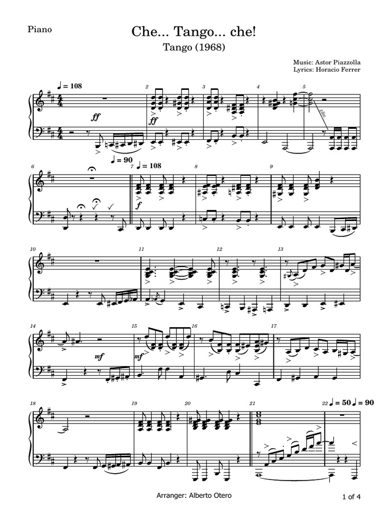 Astor Piazzolla's iconic Tango composition 'Che...Tango...Che!' | PDF ...