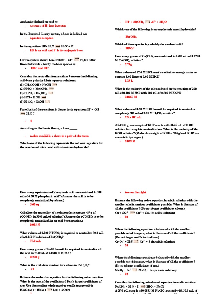 Biochem Reviewer | PDF | Hydroxide | Ph