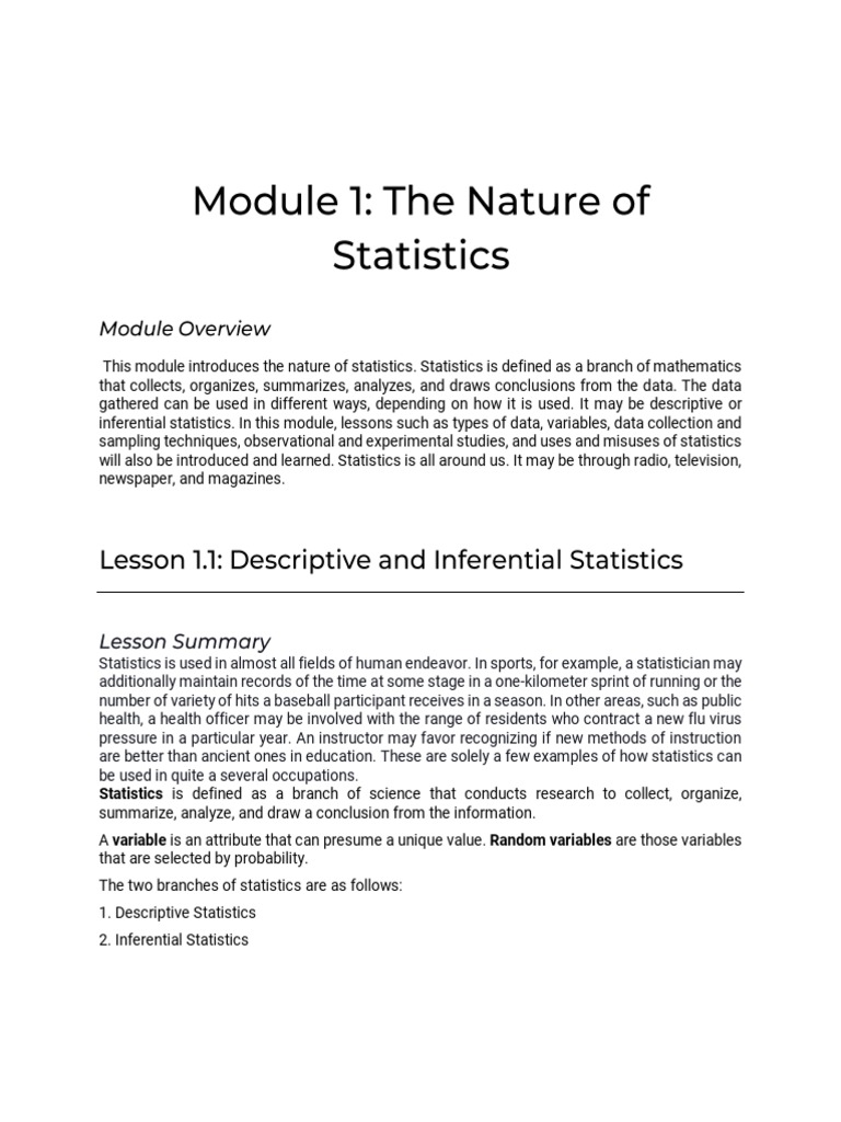 Module 1 (LESSON 1.1) | Download Free PDF | Statistics | Statistical Inference